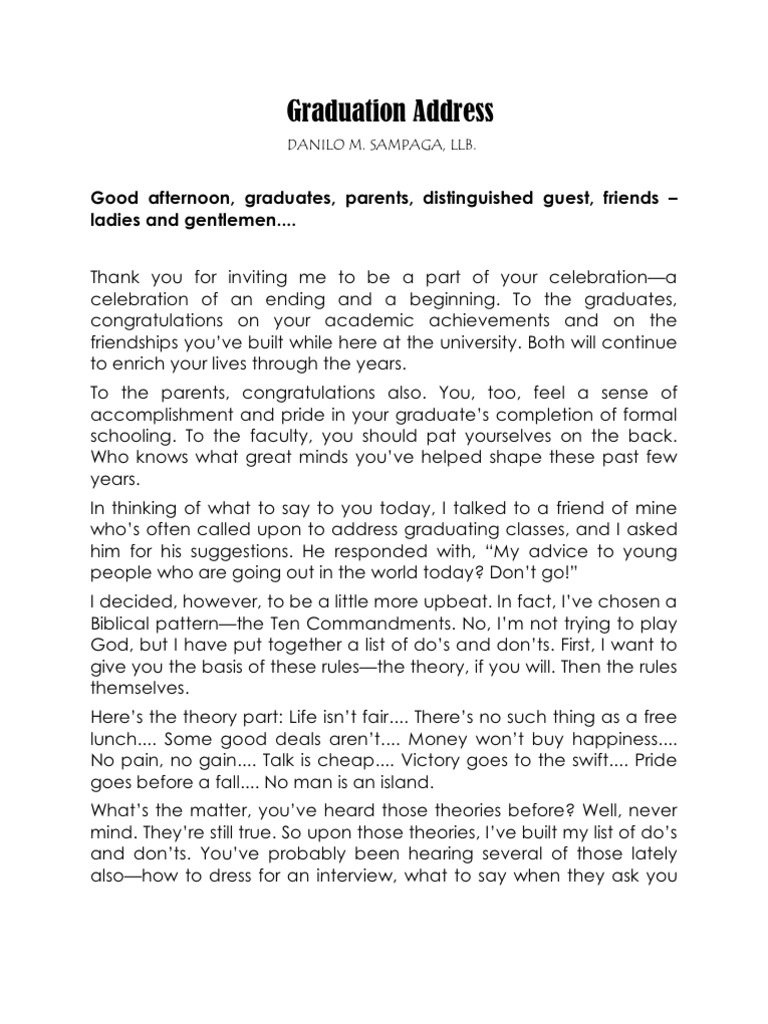 Graduation Address | PDF | Science | Philosophical Science