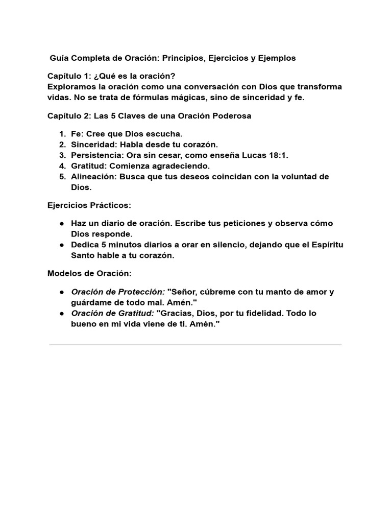 Guía Completa de Oración - Principios, Ejercicios y Ejemplos | PDF
