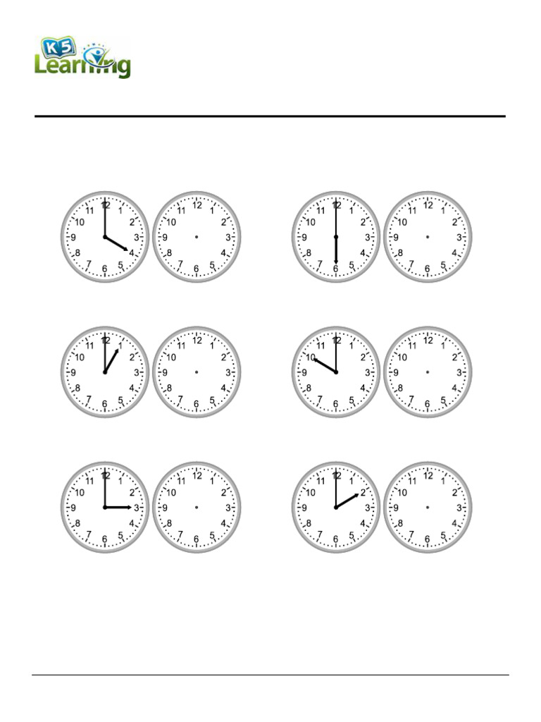 Grade 1 Elapsed Time One Hour A | PDF
