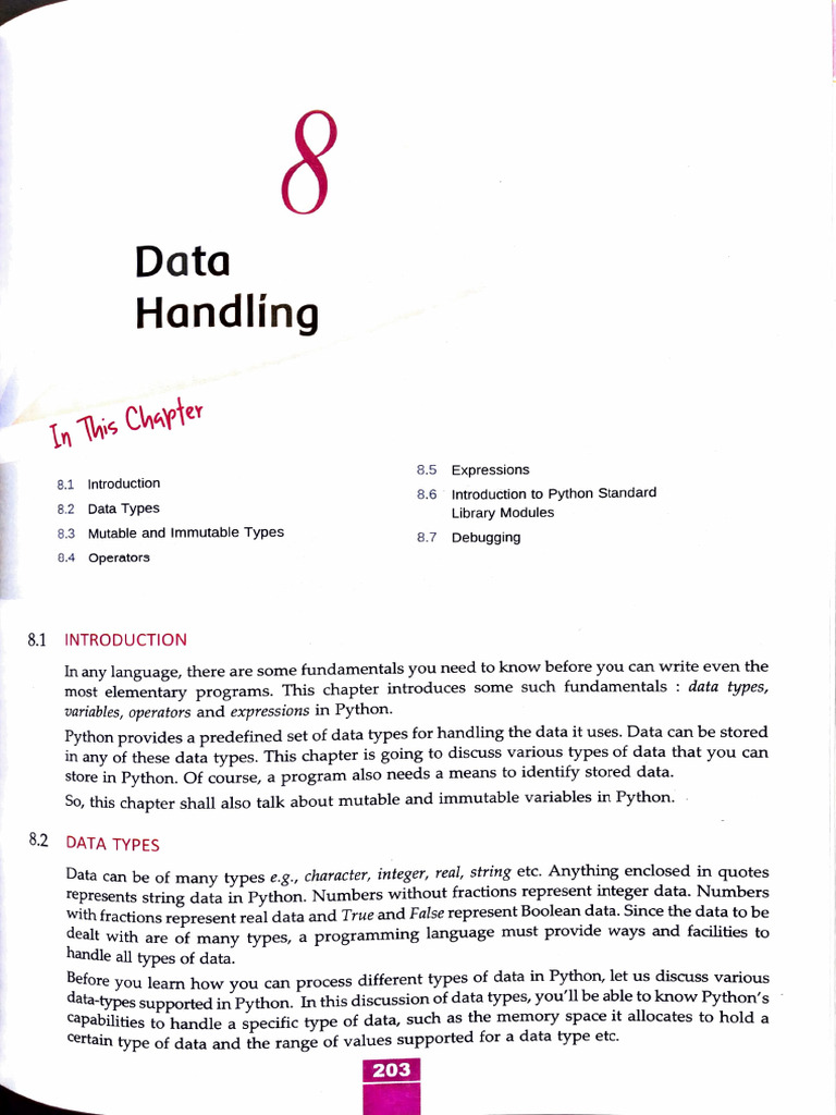 Chapter-8 Data Handling | PDF | Boolean Data Type | Data Type