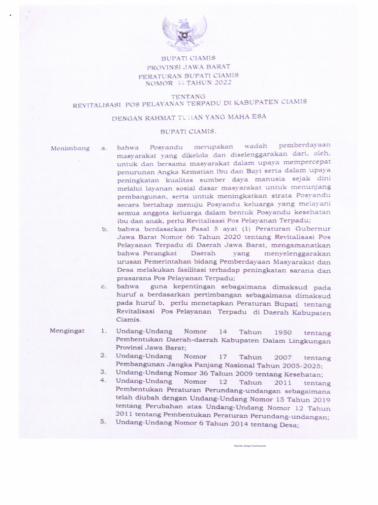 Perbub No.11 Tahun 2022 Tentang Revitalisasi Posyandu | PDF