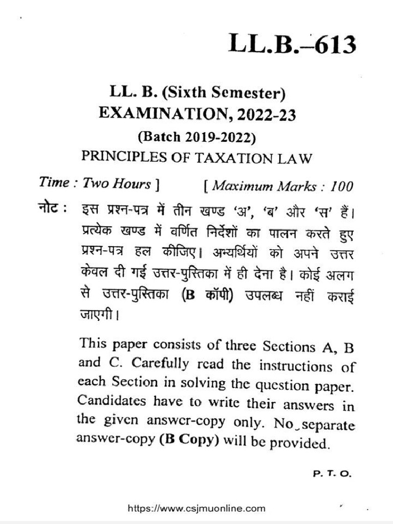 Taxation 2023 LLB 6 Sem | PDF