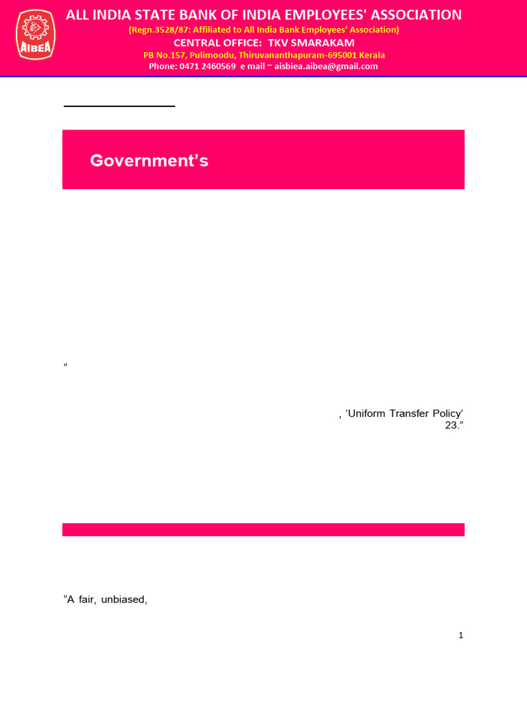 SBI Transfer Policy Update 2024 | PDF | Policy | Justice