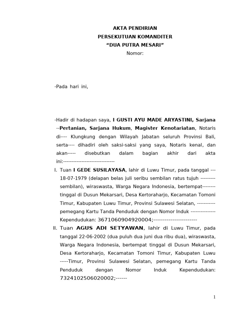 Akta CV Dua Putra Mesari 2023 | PDF