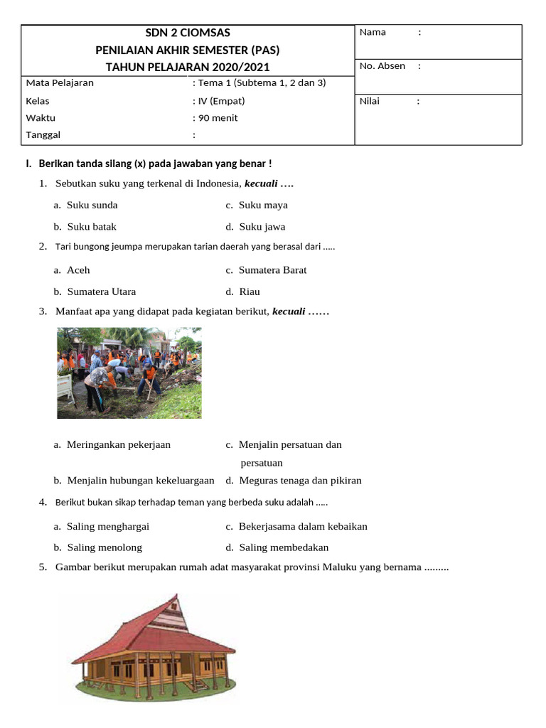 SOAL PAS TEMA 1 Kelas 4 | PDF