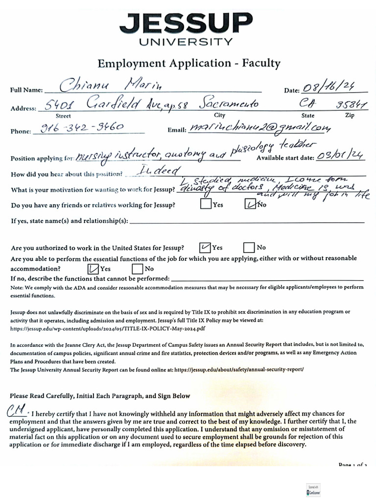 Employment Application-Faculty | PDF