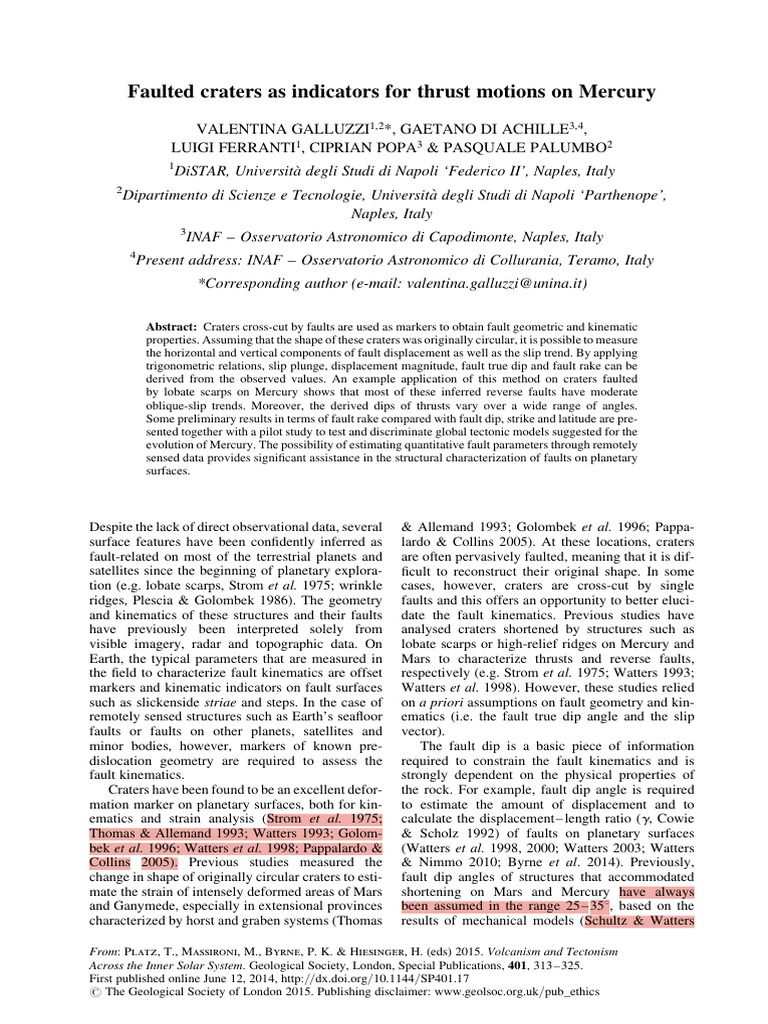 Faulted Craters As Indicators For Thrust Motions On Mercury | PDF ...