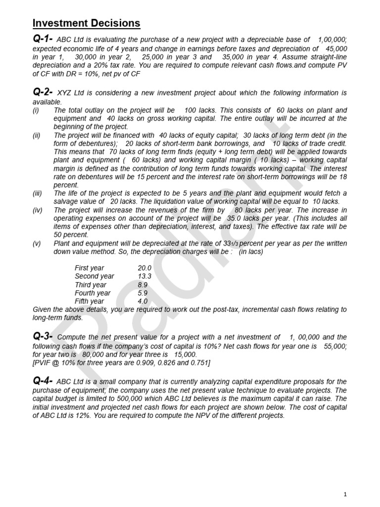 Investment Decisions | PDF | Net Present Value | Depreciation