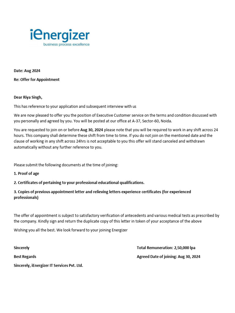 Executive Customer Service Job Offer | PDF