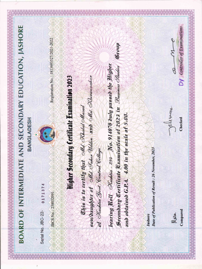 HSC Certificate | PDF