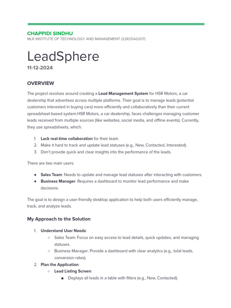 Lead Management System for HSR Motors | PDF | Usability | Computing