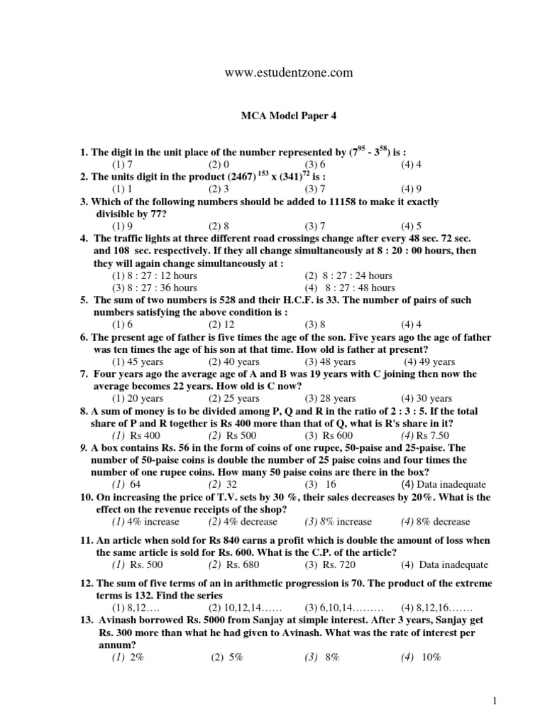 Tancet Mca Model Paper 4 | PDF | Computer Data Storage | Central Processing Unit