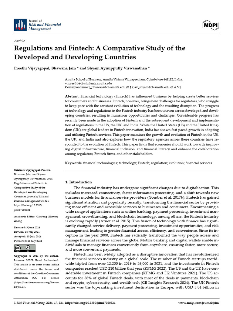 Regulations and Fintech A Comparative Study of The | PDF | Banks | Regulatory Compliance