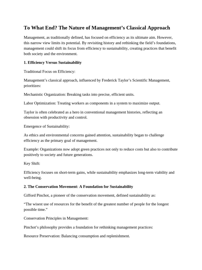 Management’s Classical Approach | PDF | Sustainability | Conservation ...
