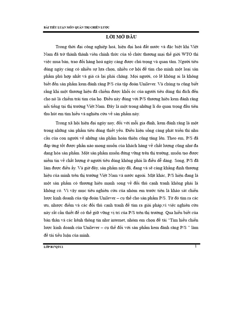 bai-tieu-luan-mon-quan-tri-chien-luoc-quan-tri-kinh-doanh-truong-dai-h-95281 | PDF