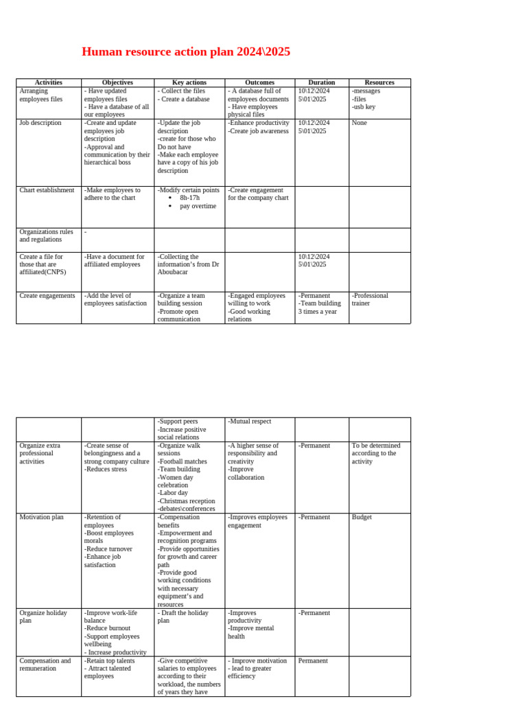 Human Resource Action Plan 2024 | PDF | Employment | Turnover (Employment)