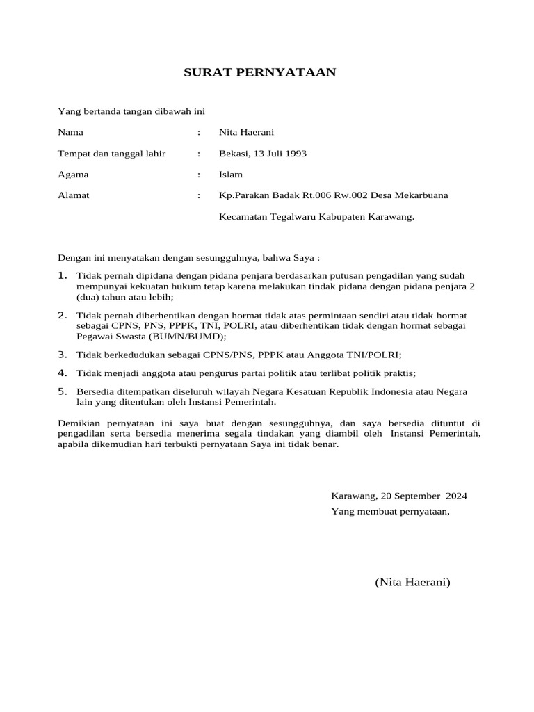 TMS Format-Surat-Pernyataan-5-poin (2)[1] | PDF