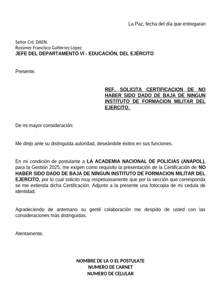 CARTA DE NO HABER SIDO DE BAJA | PDF