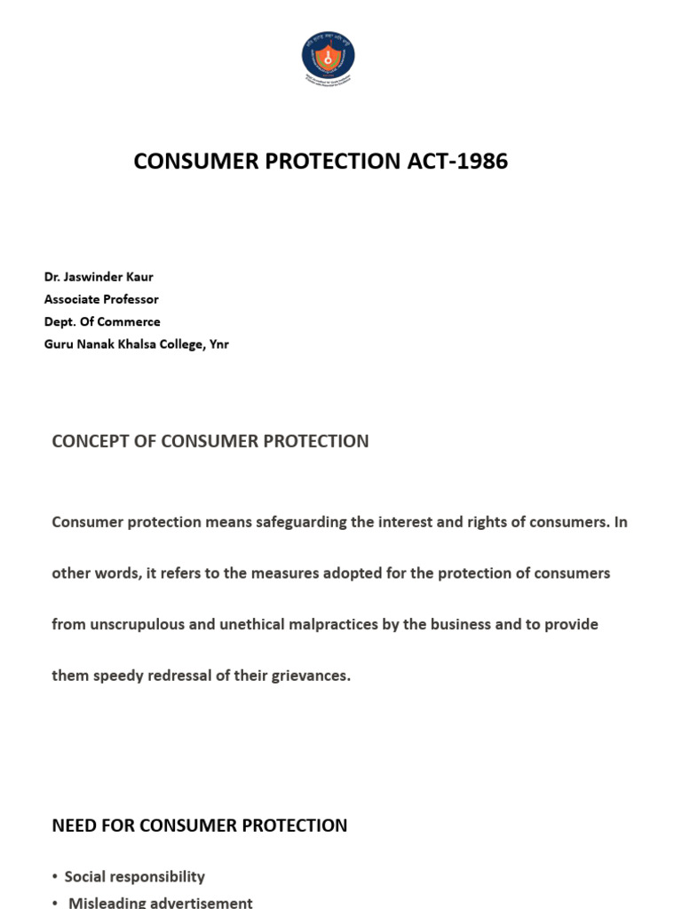 Overview of Consumer Protection Act 1986 | PDF | Consumer Protection ...