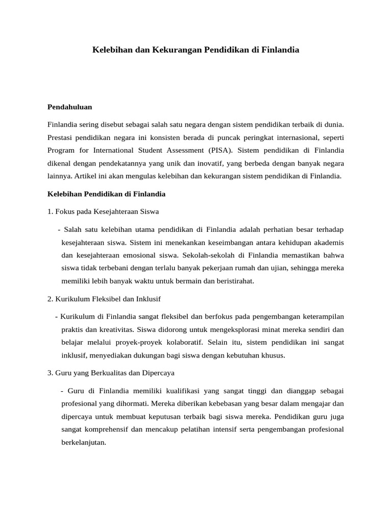 Kelebihan Dan Kekurangan Pendidikan Di Finlandia | PDF