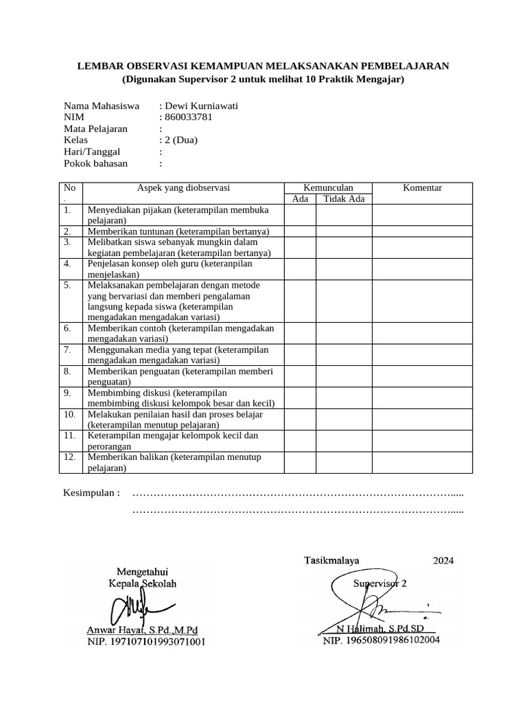 Lembar Observasi TTD | PDF