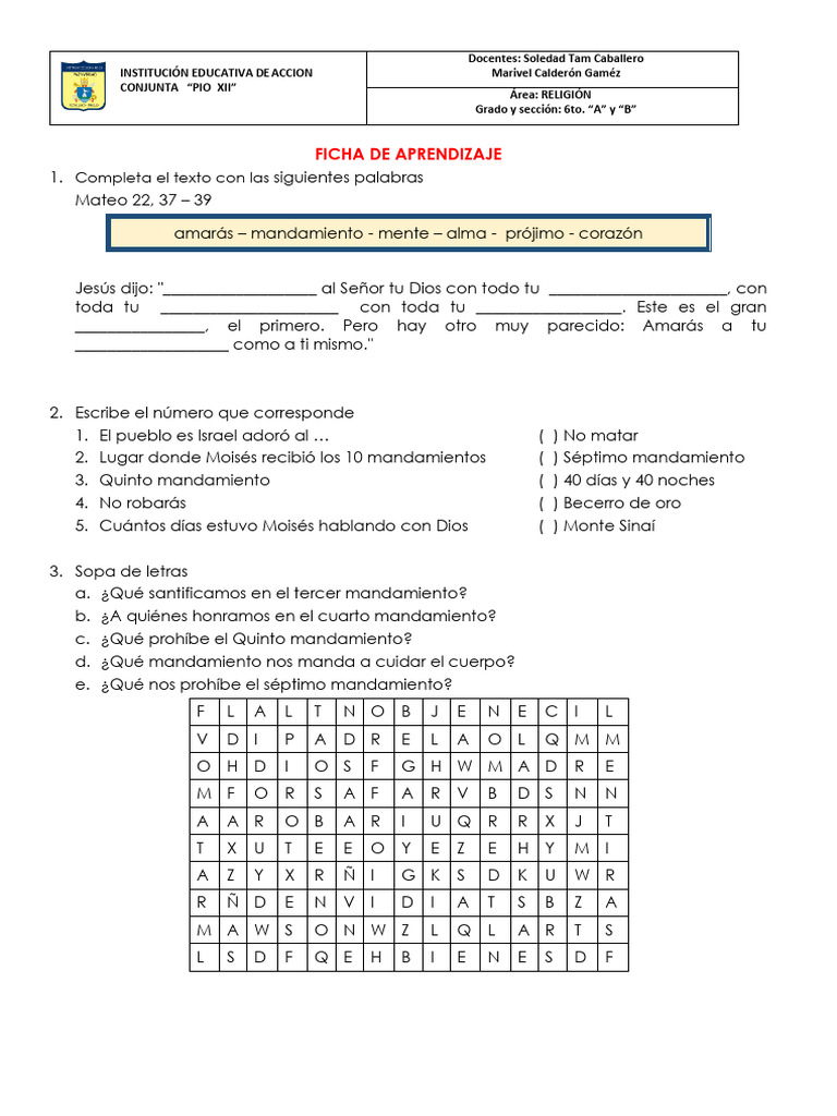 Practica Los Diez Mandamientos Ii Unidad | PDF | Diez Mandamientos | Creencia religiosa y doctrina