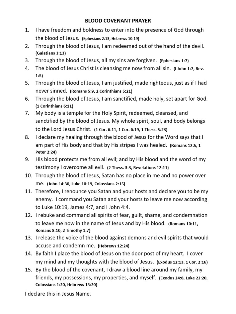 Blood Covenant Prayer for Protection | PDF