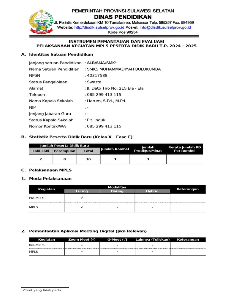 Instrumen Pemantauan MPLS TP 2024 - 2025 | PDF
