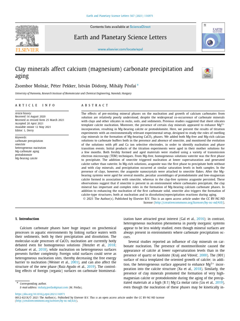 Clay Minerals Affect Calcium (Magnesium) Carbonate Precipitation and ...