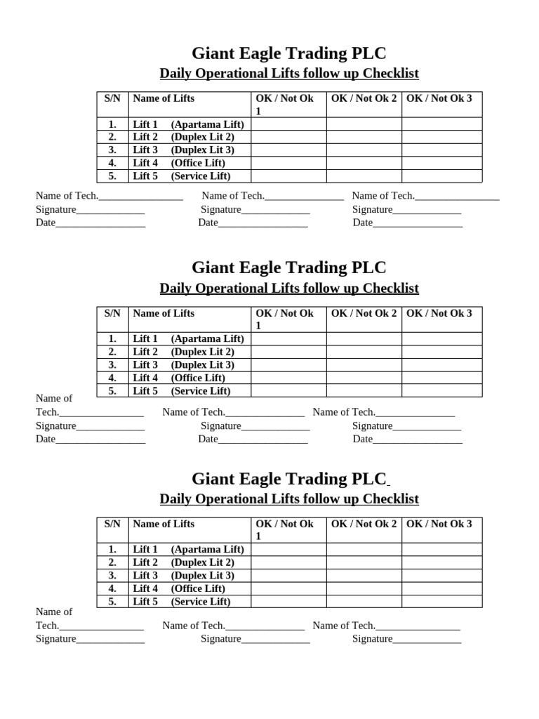 Operational Lifts Follow Up Checklist | PDF