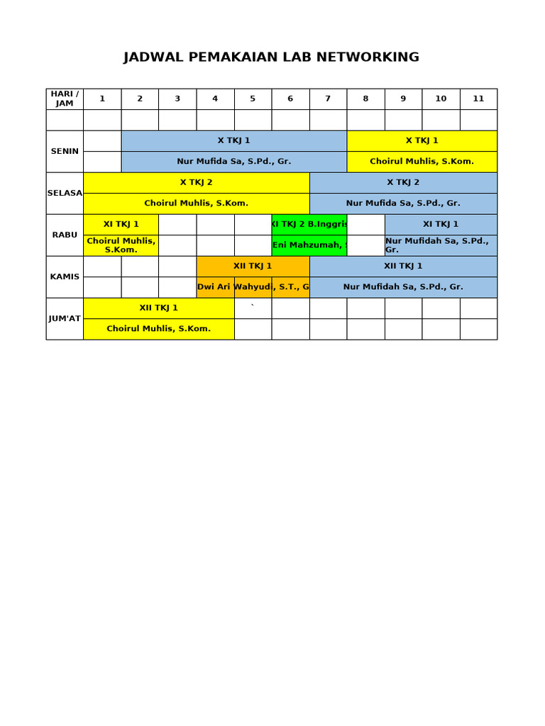 Jadwal Pemakaian Lab TKJ | PDF