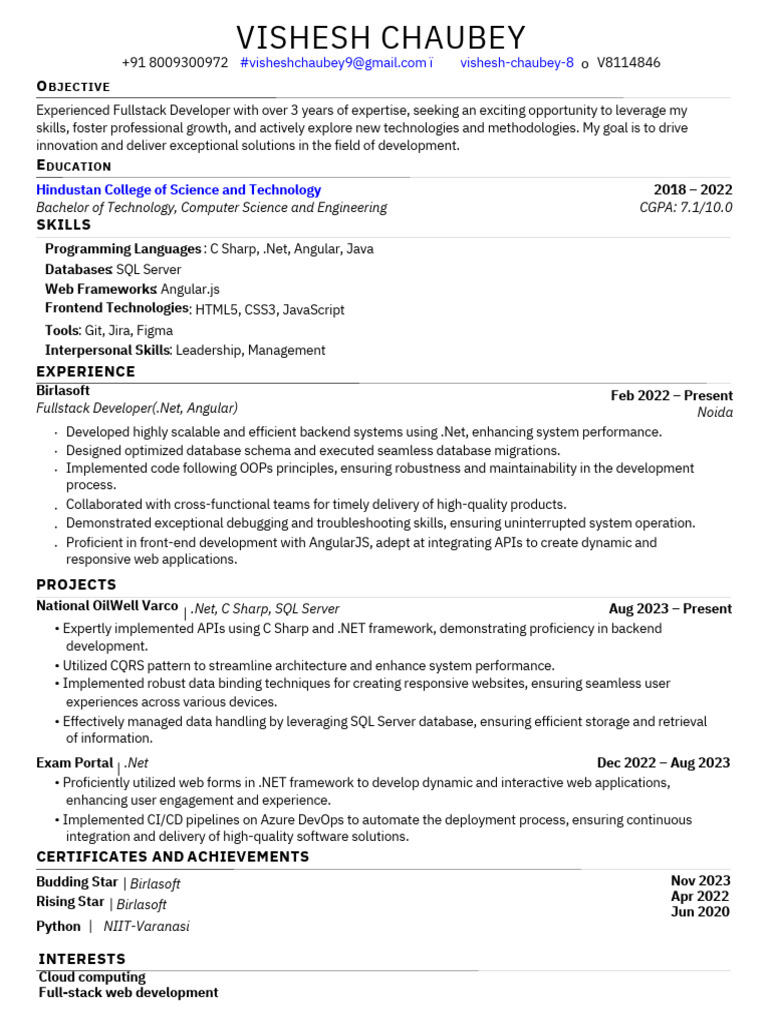 Vishesh Chaubey Resume-1 PDF | PDF | Databases | Software Engineering