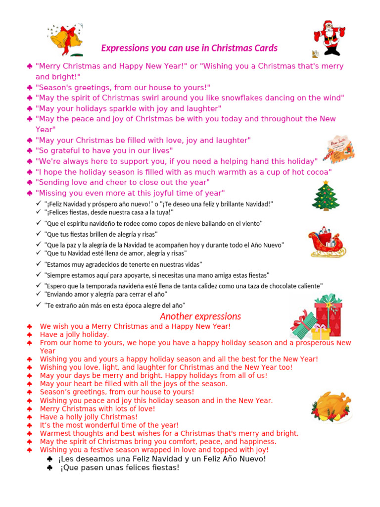 Expressions You Can Use in Christmas Cards | PDF | Fiestas cristianas y ...