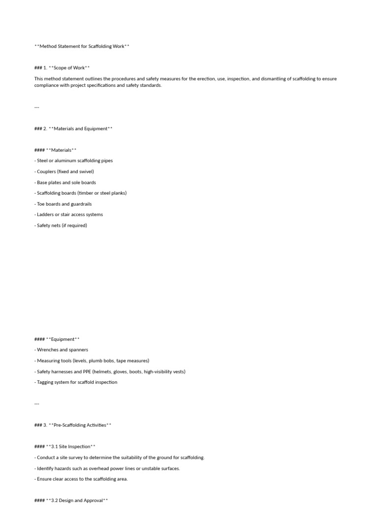 Method Statement For Scaffolding Work Pdf Scaffolding