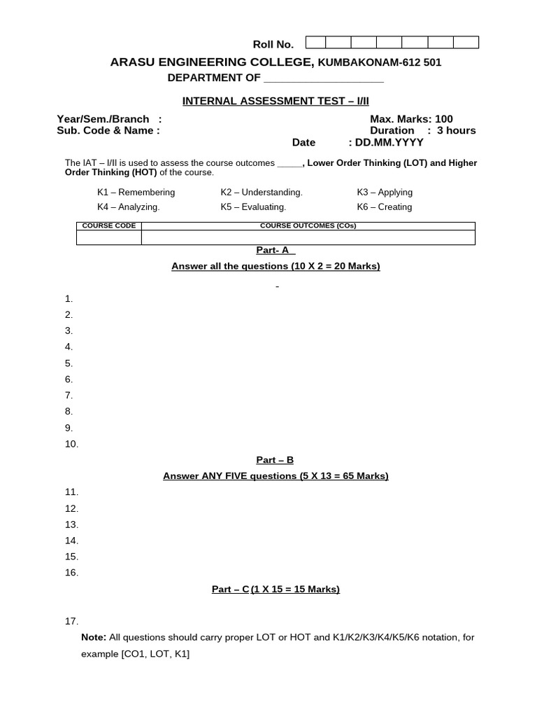 Question Paper Format - Assesement Tests | PDF