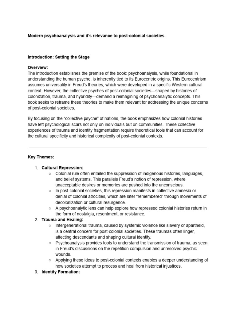Section 1. Modern psychoanalysis and it’s relevance to post-colonial ...