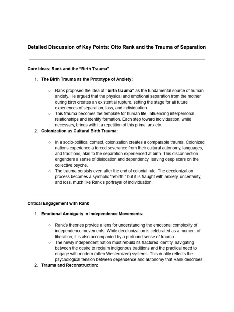 Otto Rank: Birth Trauma and Decolonization | PDF | Psychological Trauma ...
