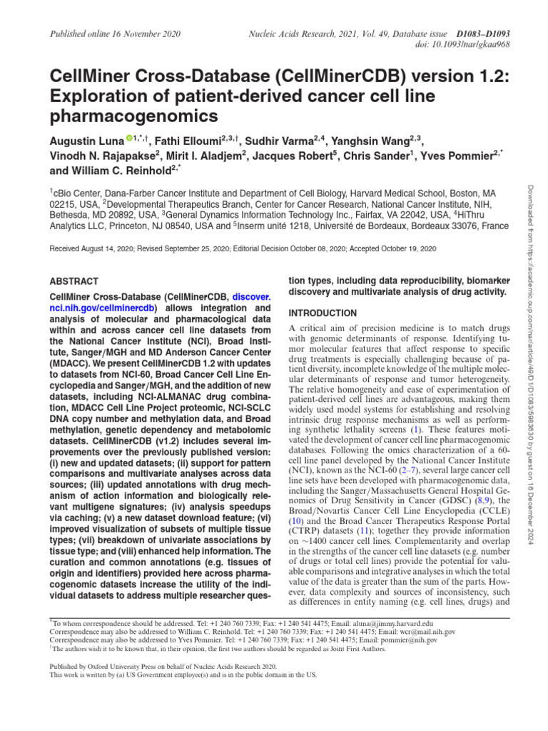 CellMiner Cross-Database (CellMinerCDB) version 1.2: Exploration of ...