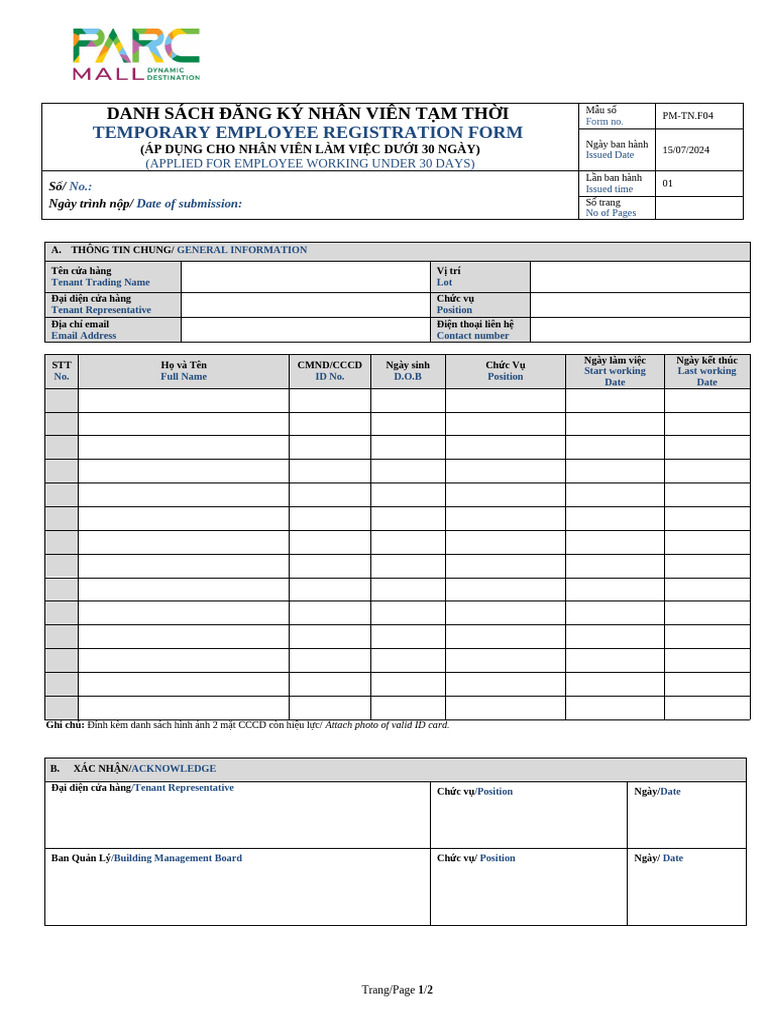 PM-TN.F04-Danh Sang Dang ky Nhan vien tam thoi - Ten cua hang (1) | PDF