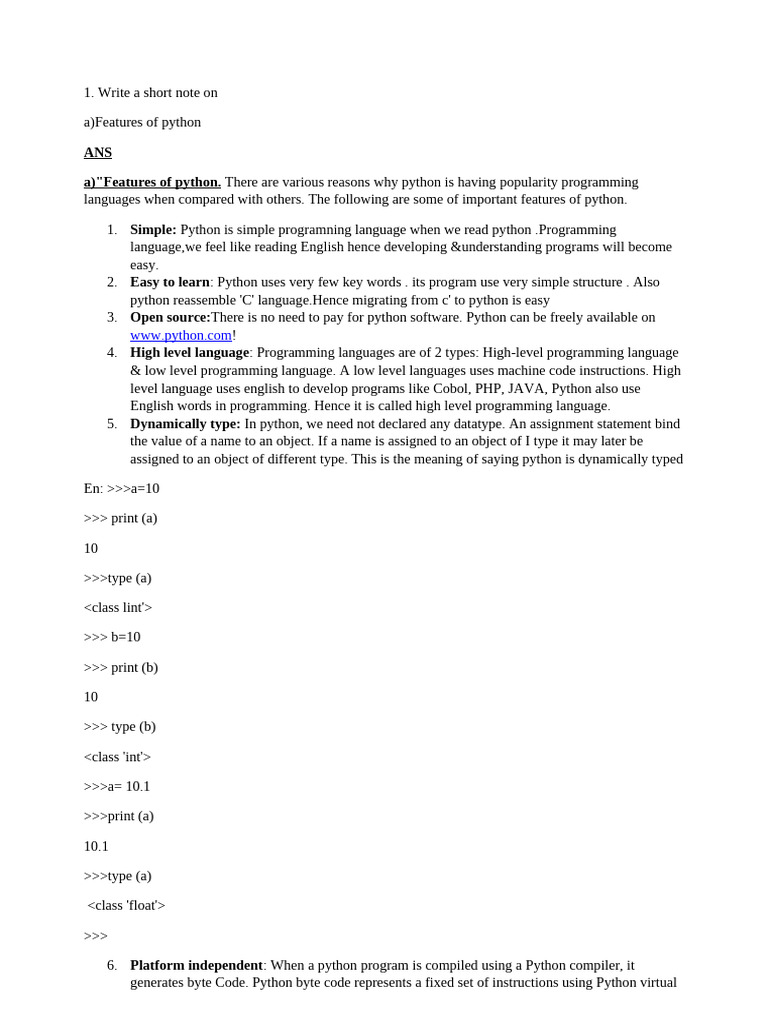 Question Bank With Answers for Unit1 | PDF | Data Type | String (Computer Science)