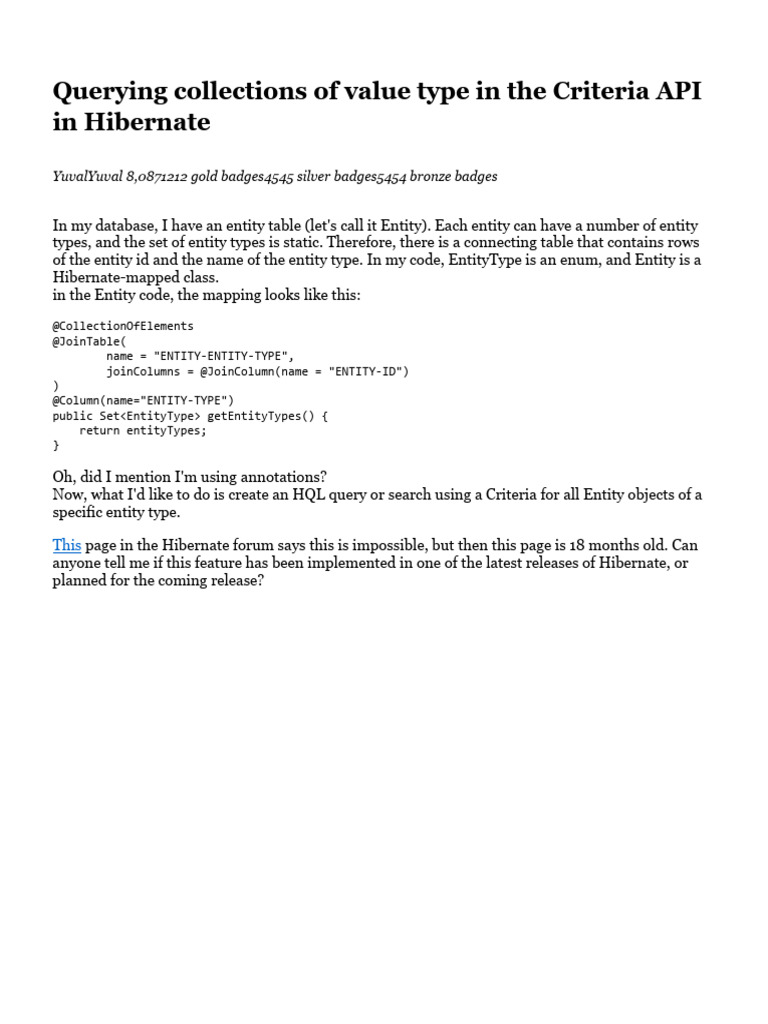 Enums - Querying Collections of Value Type in The Criteria API in Hibernate - Stack Overflow | PDF