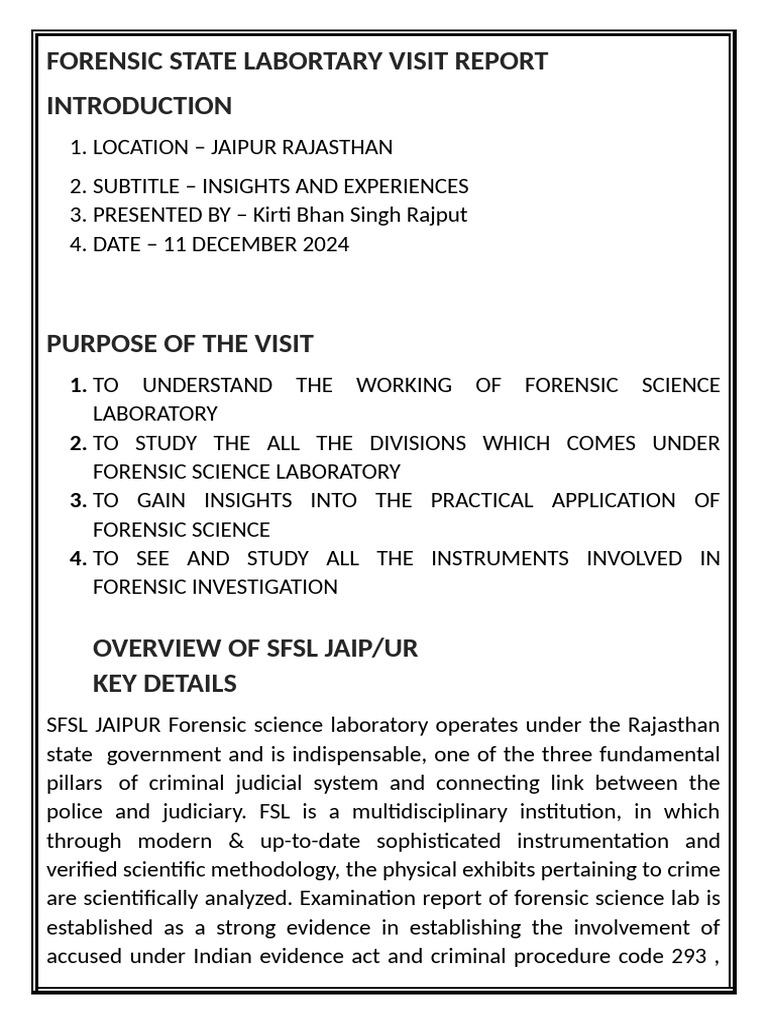Forensic Lab Visit Insights | PDF | Forensic Science | Crime Scene