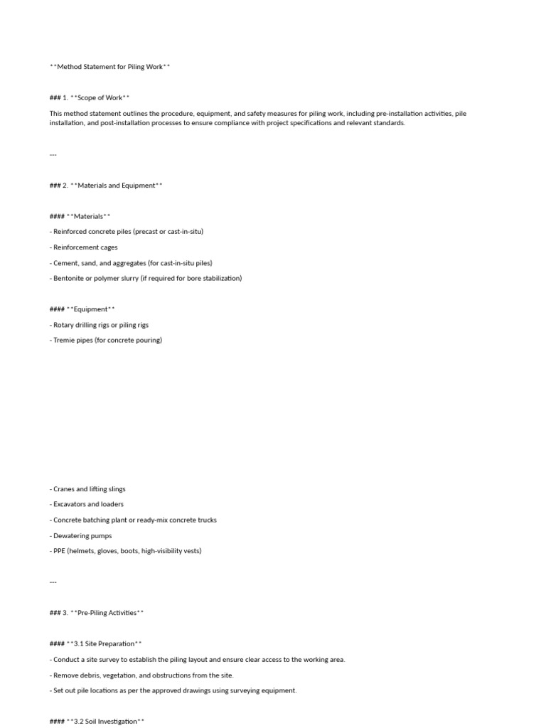 Method Statement for Piling Works | PDF | Deep Foundation | Concrete