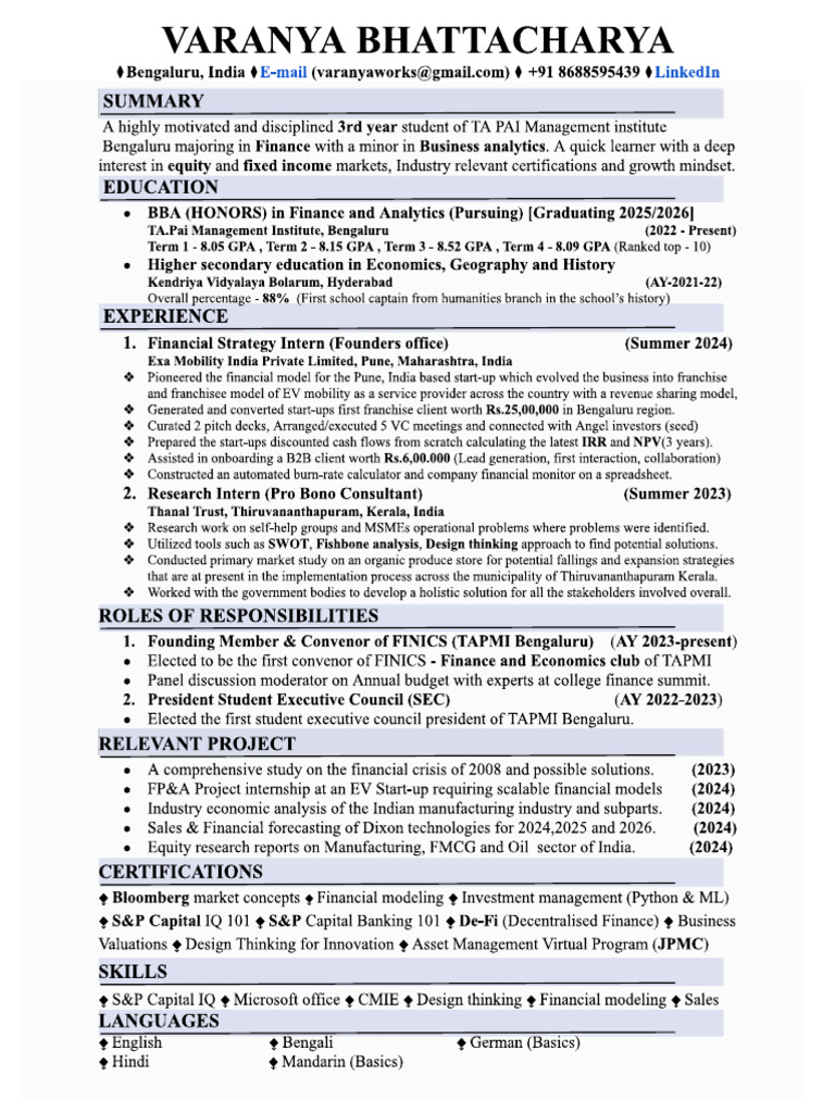 Varanya Resume | PDF