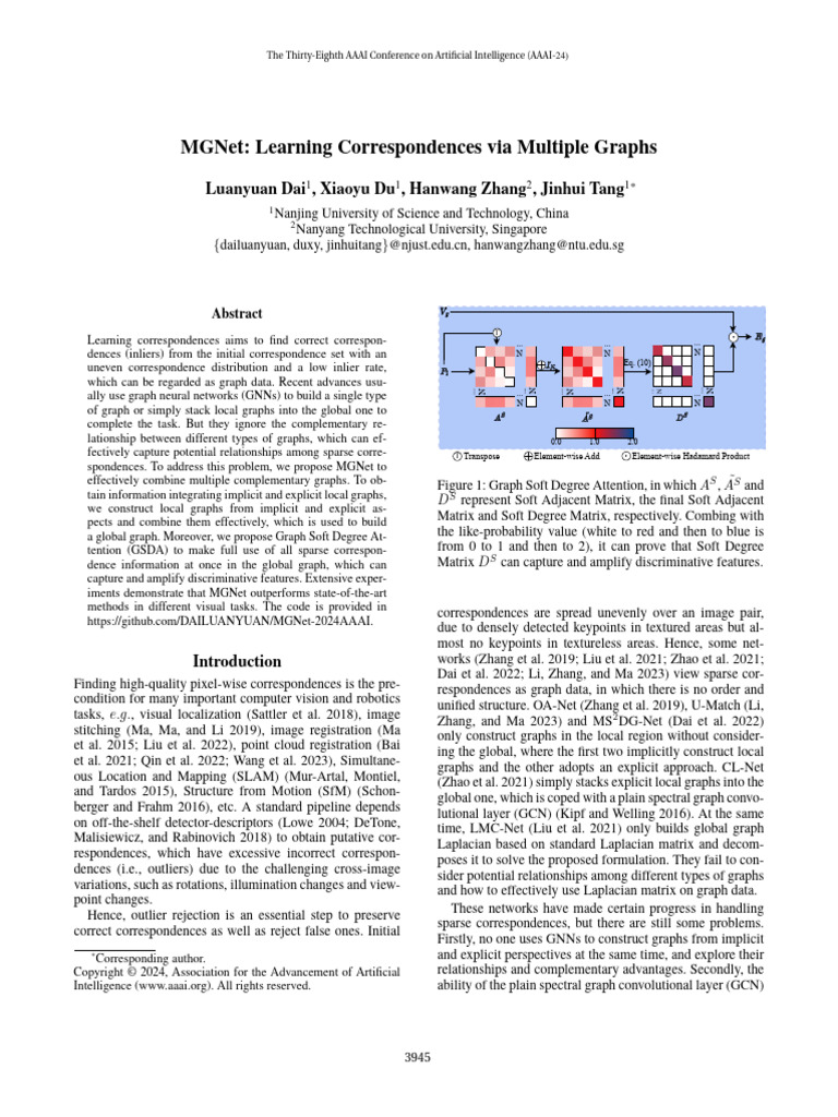MGNet Learning Correspondences via Multiple Graph | PDF | Matrix ...