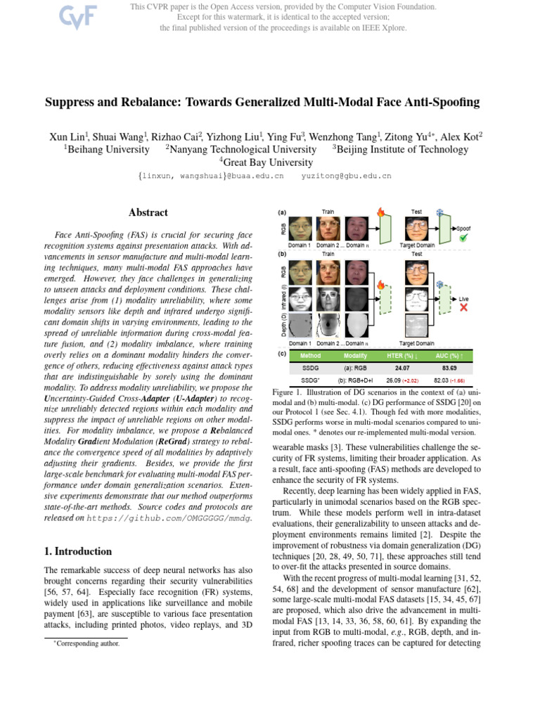 (CVPR24) Lin Suppress and Rebalance Towards Generalized Multi-Modal Face Anti-Spoofing CVPR 2024 ...