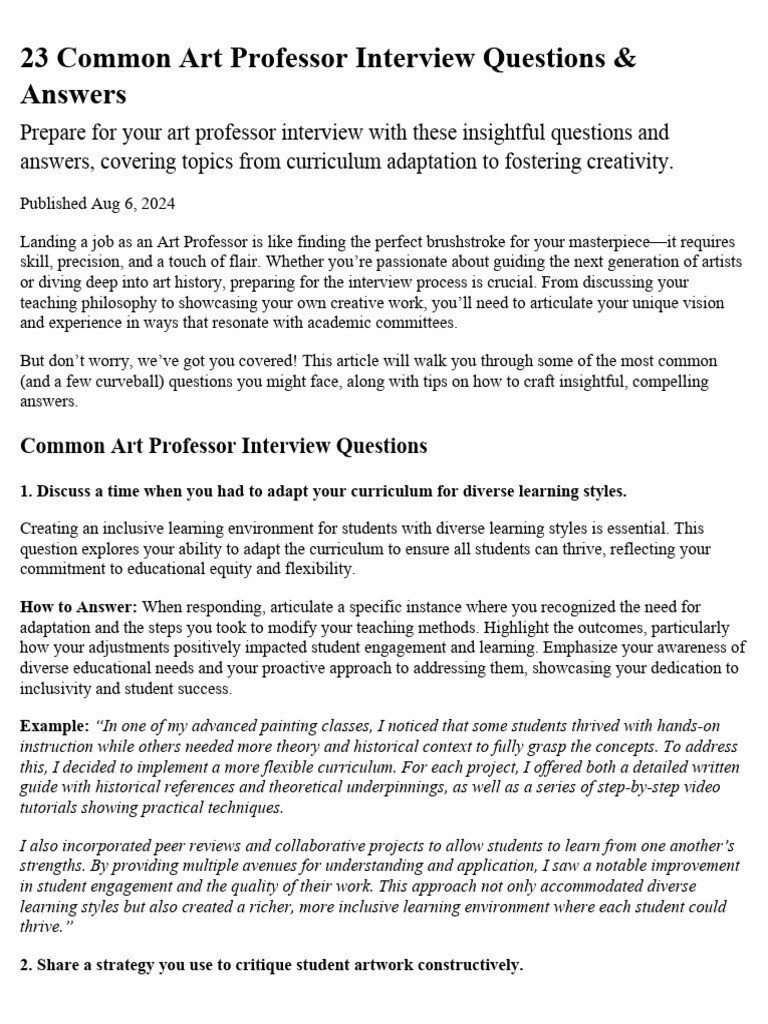 23 Common Art Professor Interview Questions & Answers | PDF ...