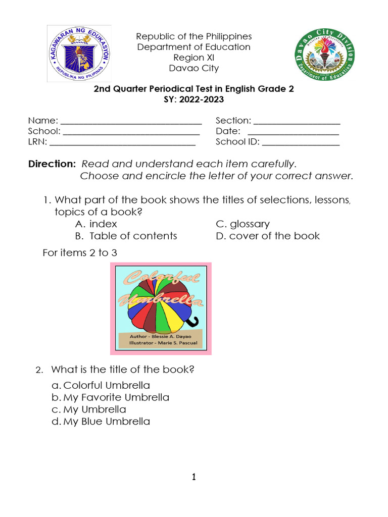 Quarterly Test - Q2 English 2 | PDF