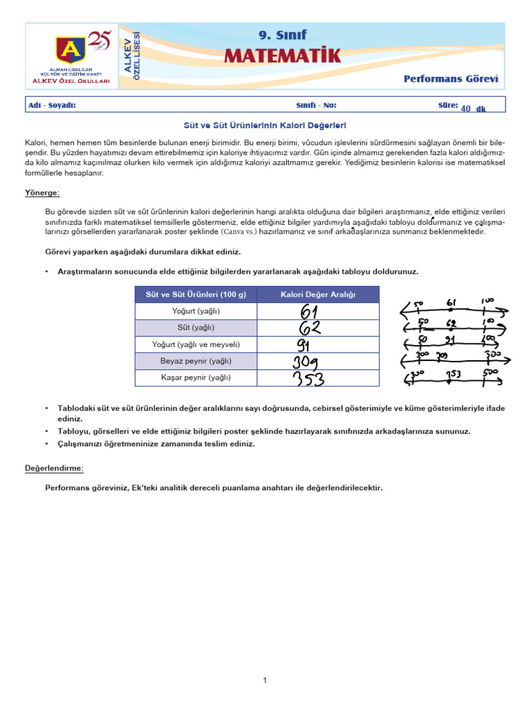 9. Sinif - Matematik - Performans Gorevi - 1 | PDF