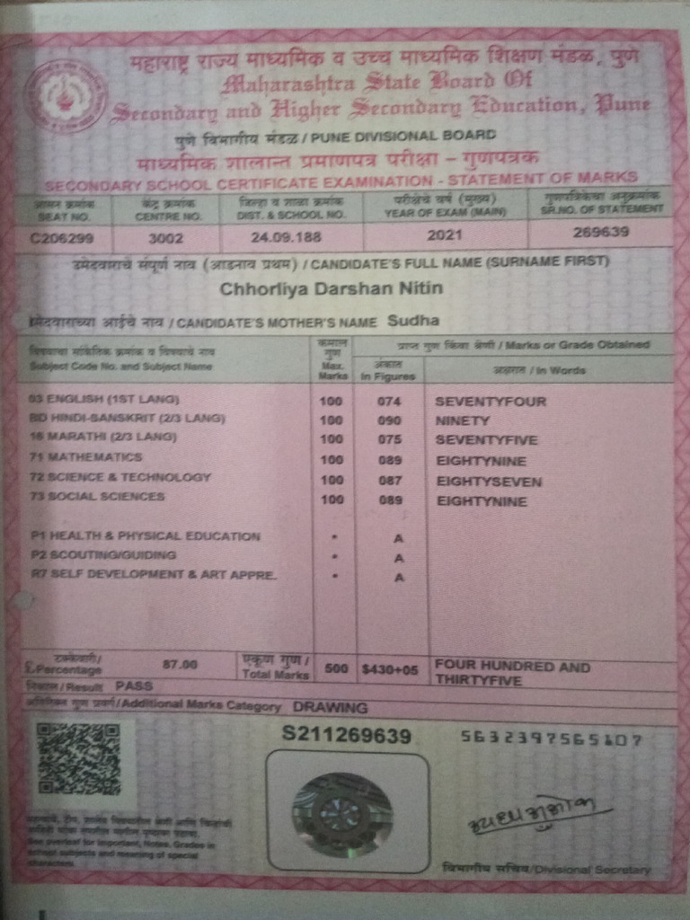 10th Marksheet | PDF